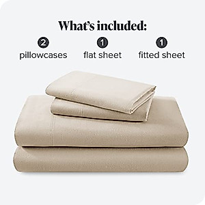 Bare Home Flannel Sheet Set 100% Cotton, Velvety Soft Heavyweight - Double Brushed Flannel - Deep Pocket (Queen, Sand)