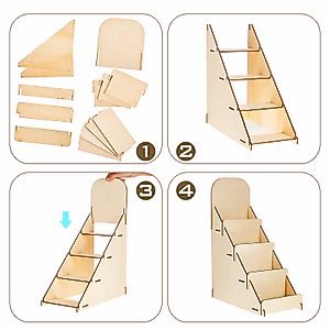 DoubleFill 4 Tier 4 Shelves Greeting Card Display Stand Sticker Display Stand Wood Portable Card Display Rack Multipurpose Greeting Card Holder Wooden Sticker Display Stand for Cards Stickers Photos