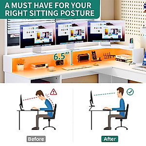 YITAHOME L Shaped Desk with Drawers, 60” Computer Desk with Power Outlets & Lift Top, Home Office Desk with File Cabinet & LED Lights, Height Adjustable Desk, White