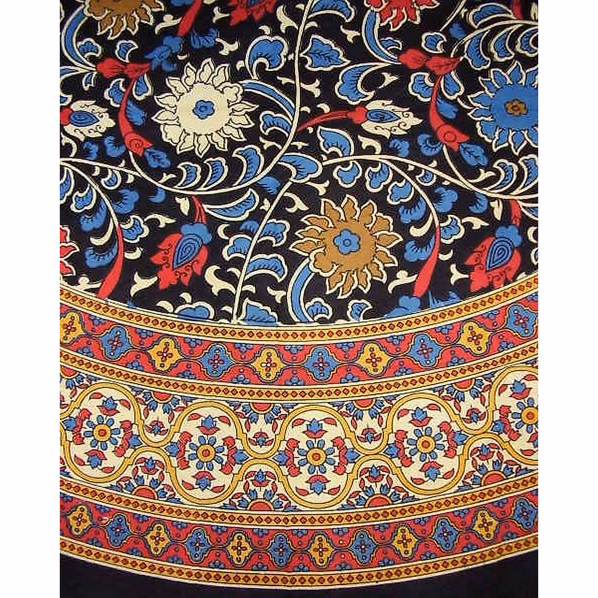 India Arts Sunflower Print Round Cotton Tablecloth 70" Yellow on Black