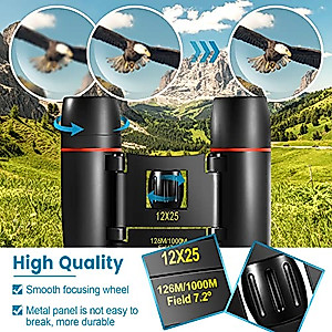 WRNRN 12X25 Mini Pocket Binoculars Compact, Small Lightweight Foldable Binoculars for Adults Kids Bird Watching, Travel, Opera Concert, Hiking, Cruise, Football Game