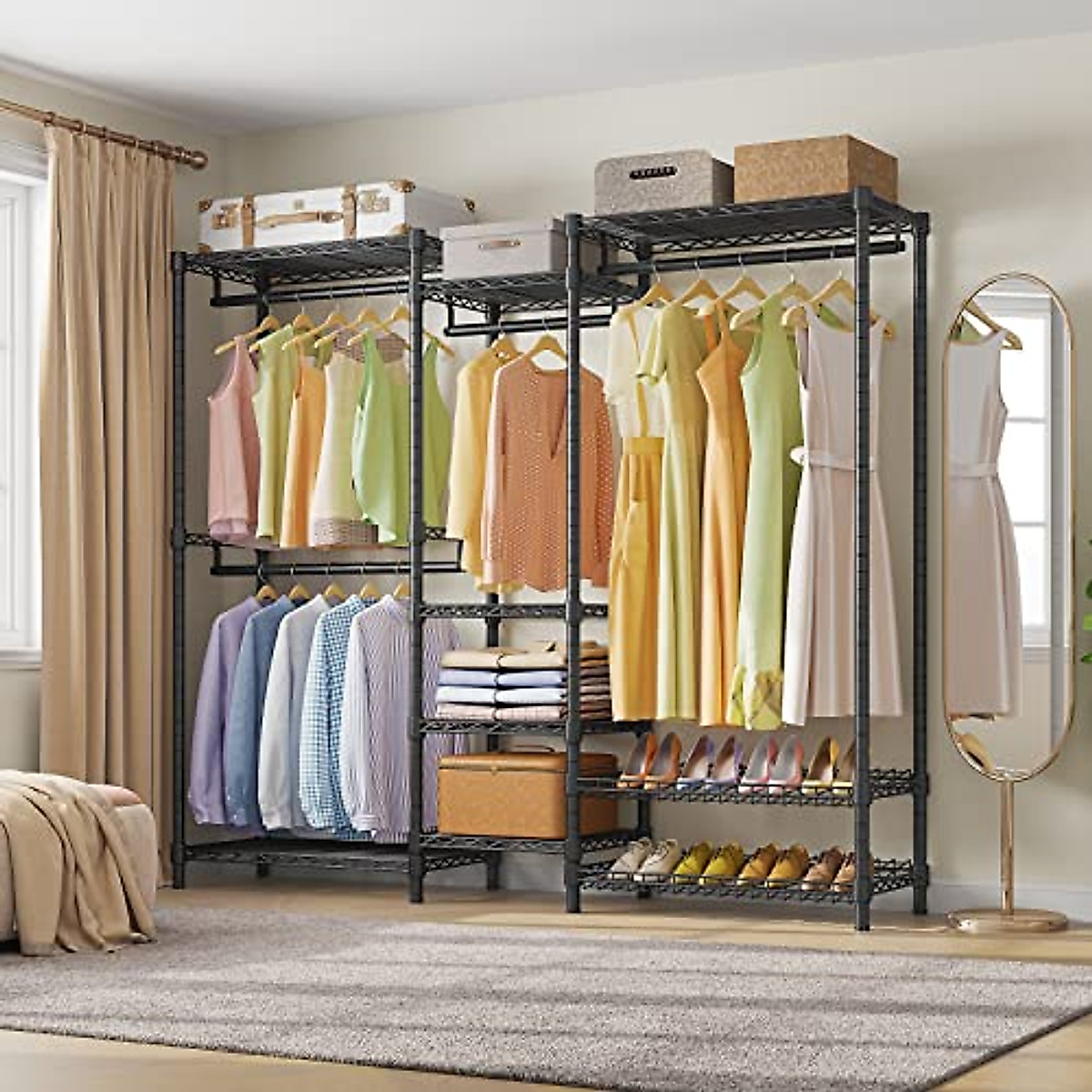 VIPEK V8i Basic Wire Garment Rack Heavy Duty Clothes Rack with Adjustable Shelves & Shoes Racks, Freestanding Wardrobe Closet for Bedroom, Metal Clothing Rack for Hanging Clothes, Black