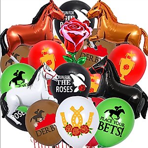 45 Pcs Kentucky Horse Derby Party Decorations Horse Racing Balloons Including Horse Latex Balloon Horse Rose Foil Balloon for Horse Racing Preakness Bridal Shower Party Decoration Supplies (black)