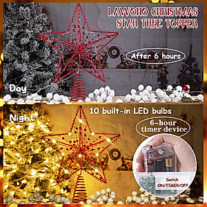 LAWOHO Christmas Tree Topper Star, 10 Inch LED Star Tree Topper, Red Beads Design Christmas Tree Star, Battery Powered Lighted Xmas Tree Topper for Holiday Seasonal Christmas Tree Decorations