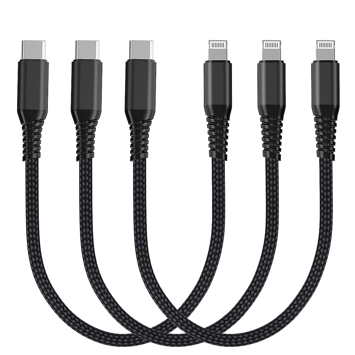 [Apple MFi Certified] Short USB-C to Lightning Cable (3Pack 0.6FT), iPhone Fast Charger Power Delivery Charging Nylon Braided Cord High Speed Data Sync for iPhone 14 13 12 11Pro XS XR X 8 iPad (Black)