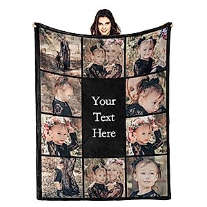 Sycamo Custom Blanket with Photo Text, Personalized Throw Blanket with Own Pictures for Family Mom Dad Dog Sisters Friends Besties Couples for Birthday Christmas Valentines