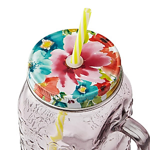 The PioneerWoman Sunny Day Mason Jar Drinking Glass With Lid, 32oz