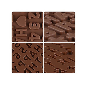 Silicone Letter Mold and Number Chocolate Molds with Happy Birthday Cake Decorations Symbols 2pcs