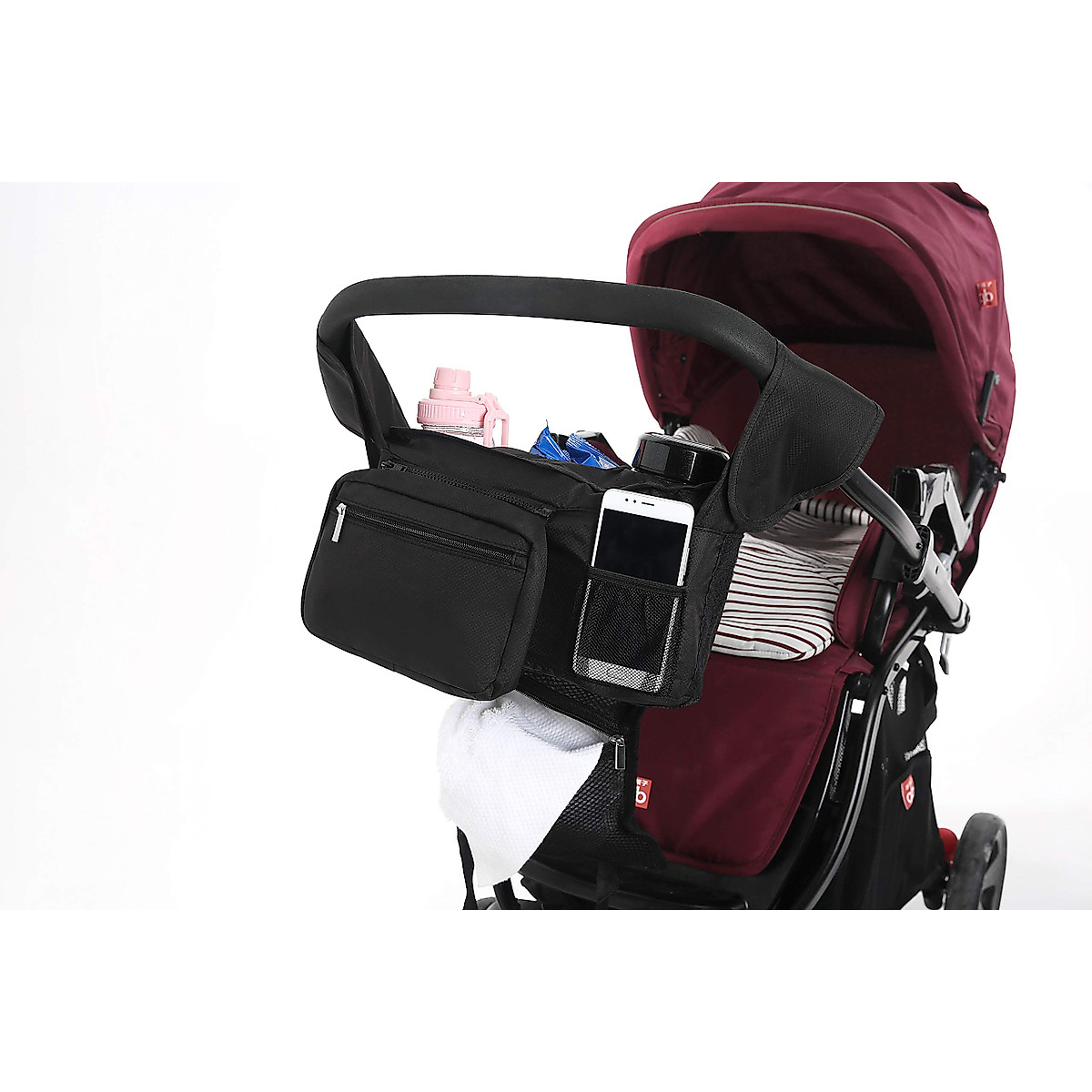 Mybabyly Baby Stroller Organizer with Cup Holders, Extra Storage & Secured Fit, Easy Installation- Universal Stroller Organizer for Smart Moms