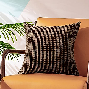 CaliTime Pack of 2 Comfy Throw Pillow Covers Cases for Couch Sofa Bed Decoration Comfortable Supersoft Corduroy Corn Striped Both Sides 18 X 18 Inches Coffee