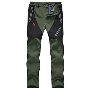 Rdruko Women's Hiking Pants Outdoor Waterproof Windproof Softshell Fleece Slim Snow Ski Pants(Green, US M)