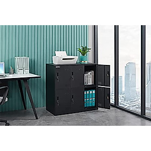 6 Door Locker Office Storage Locker Home and School Storage Organizer Metal Storage Cabinet with Lock for Classroom Gym Kids Room Playroom (Full Black)