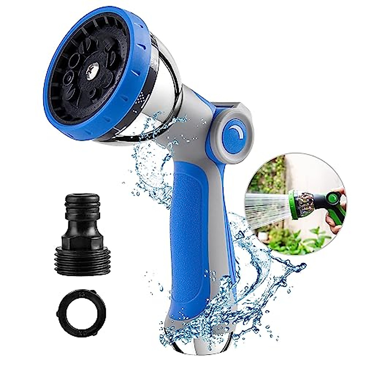 LOKIMSI Garden Hose Nozzle Sprayer，Features 10 Spray Patterns, Thumb Control, On Off Valve for Easy Water Control，Best for Watering Plants,Lawn& Garden,Washing Cars,Cleaning,Showering Pets