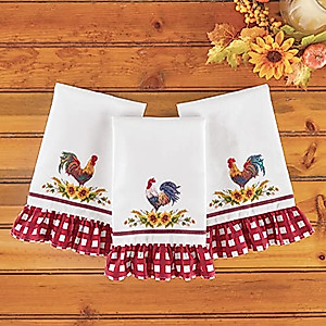 Collections Etc Roosters and Sunflowers Ruffled Hand Towels - Set of 3