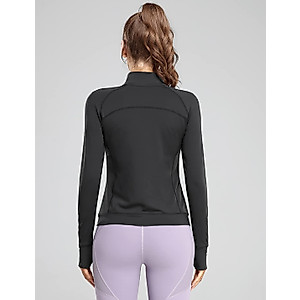 Locachy Women's Slim Fit Stretchy Athletic Workout Lightweight Full Zip Sports Jacket with Pockets Black S