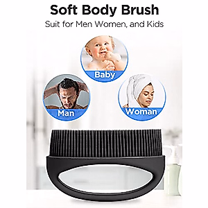 HEETA Hand-Held Body Shower Brush 2-Pack Soft Silicone Body Scrubber for Brushing Gentle Exfoliating Bath Cleansing Bath Brush for Men Women Kids All Kind of Skin (Black & Purple)