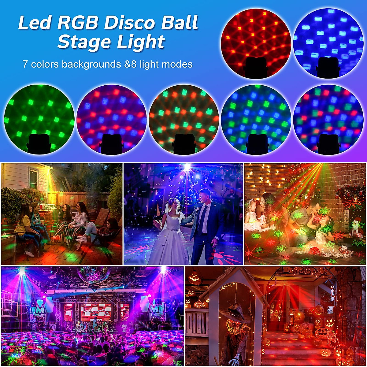 Laser Lights for Party, Disco Ball DJ Lights - Sound Activated Strobe Light, RGB Backgrounds Light for Glow Party Rave, Party Rave Light for Halloween Birthday Club Christmas Xmas Lights