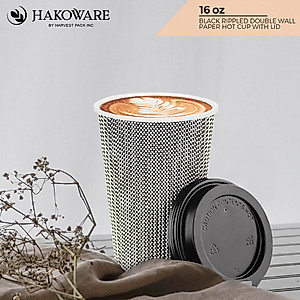 [85 SET]Harvest Pack 16 oz Disposable Coffee Cups, Insulated Ripple Double-Walled Paper Cup with Lid, Black and White Geometric, Tea Hot Chocolate Drinks To go coffee cups