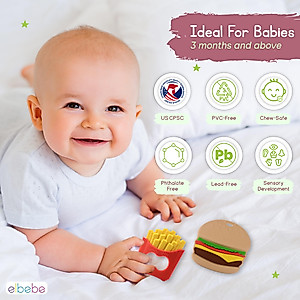 Elbebe Silicone Teething Toys - Baby Teething Toys - Baby Teether - Silicone Teethers for Babies - Baby Chew Toys - Silicone Baby Teether - Infant Teething Toys - Hamburger & Fries - Set of 2