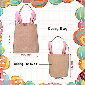 KEFAN 6 Pack Easter Bunny Bags Easter Bunny Baskets Jute Burlap Bunny Ear Tote Bags (Easter Bags 02)