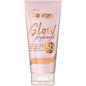 Coppertone Glow Hydragel SPF 50 Sunscreen Lotion with Shimmer, Broad Spectrum UVA/UVB Protection, Water-Resistant, Non-Greasy, Free of Parabens, PABA, Phthalates, Oxybenzone, 4.5 Fl Oz