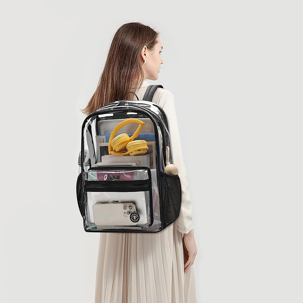 FARMARK Clear Backpack Heavy Duty, Transparent Backpack with Sturdy Strap for School/Travel/Work