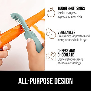 Gorilla Grip Swivel Vegetable Peeler, Sharp Stainless Steel Blades, Comfortable Handle, Dishwasher Safe, Kitchen Food Peelers, Easy Peeling, Peel Vegetables, Apple, Potato, Safe Blade Guard, Mint