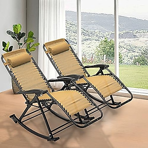 Set of 2 Foldable Rocking Zero-Gravity Chair Adjustable Foot Patio Lounge Chaise
