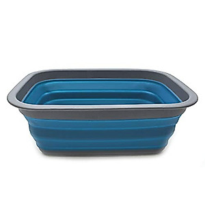 SAMMART 9.2L (2.37Gallon) Collapsible Tub - Portable Outdoor Picnic Basket/Crater - Foldable Shopping Bag - Space Saving Storage Container (M, Deep Blue)