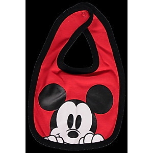 Disney Mickey Mouse Newborn Baby Boys 4 Piece Outfit Set: Bodysuit Pants Bib Hat Red/Black 3-6 Months