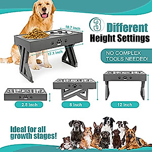 URPOWER Elevated Dog Bowls Adjustable Raised Dog Bowl with 2 Stainless Steel 1.5L Dog Food Bowls Stand Non-Slip No Spill Dog Dish Adjusts to 3 Heights 2.8”, 8”, 12”for Small Medium Large Dogs and Cats