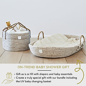 BEBE BASK Baby Diaper Caddy Organizer - Handmade Organic Seagrass - Luxury Blue Diaper Caddy Basket - Diaper Caddy Light Blue - Diaper Caddy For Baby Boy (Dove)