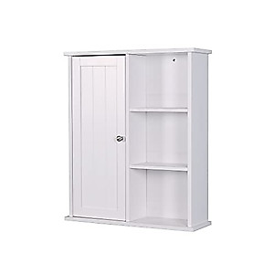 GEDELITE Bathroom Wall Cabinet with Shelves and Door, Wooden Storage Cabinet Over Toilet Space, White Medicine Cabinet for Bathroom, Kitchen, Bedroom.