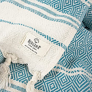 Bergama Turkish Cotton Hand Towels for Bathroom, Set of 2 |0 Cotton, 18x36 Inches, Farmhouse Decorative Boho Gift for Face, Hand, Hair, Bath Decor, Tea, Gym, Yoga, Dish & Kitchen (Aqua Blue)