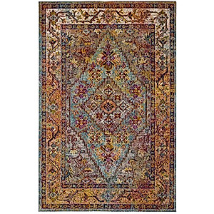 SAFAVIEH Crystal Collection Area Rug - 5' x 8', Light Blue & Orange, Medallion Distressed Design, Non-Shedding & Easy Care, Ideal for High Traffic Areas in Living Room, Bedroom (CRS507A)