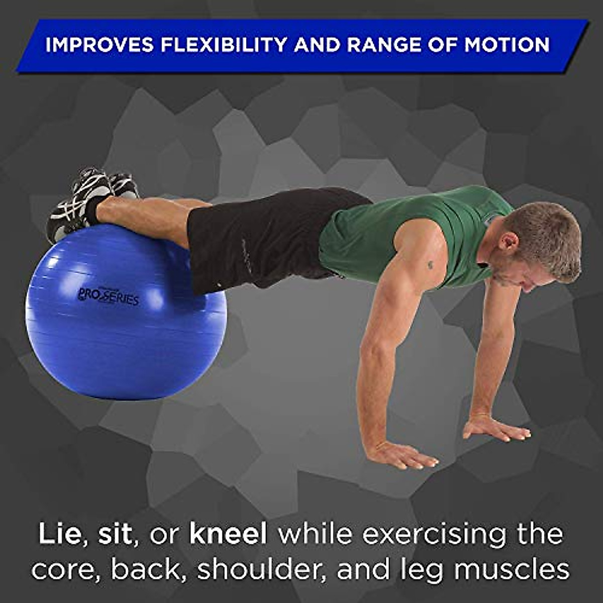 THERABAND Exercise Ball, Professional Series Stability Ball with 75 cm Diameter for Athletes 6'2" to 6'8" Tall, Slow Deflate Fitness Ball for Improved Posture, Balance, Yoga, Pilates, Core, Blue