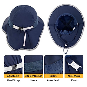 Toddler Hat Infant Hats Boys Sun Protection Infant Hat UPF 50+ Wide Brim Infants Sun Hats Adjustable Summer Hat for Toddler Boy,Navy,6-24 Months