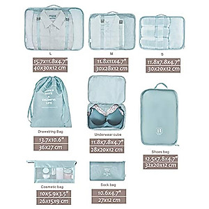 Belsmi 8 Set Packing Cubes with Shoe Bag - Compression Travel Luggage Organizer (Beige)