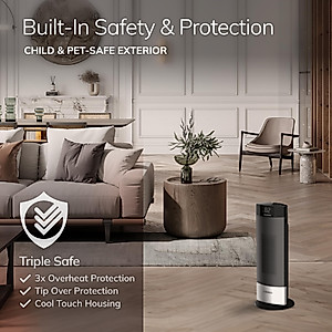 Lasko Ellipse Ceramic Tower Heater for Home with Tipover Switch, Child Lock, Digital Display, Thermostat, Wide Oscillation, Remote, Timer, For Bedroom, Office, Living Room, Den, 1500W, Black, CT18950