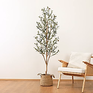 Kazeila Artificial Olive Tree 6FT Tall Faux Silk Plant for Home Office Decor Indoor Fake Potted Tree with Natural Wood Trunk and Lifelike Fruits