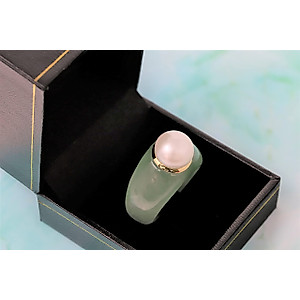 KOKAV 14K Yellow Gold with Jade and 10 mm Freshwater Pearl Statement Ring (5)