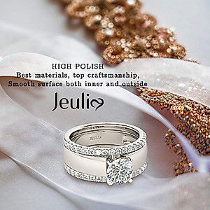 Jeulia 3 PC Ring Channel Wedding Set 2.5 Carat Round Cut Diamond Sterling Silver Band Rings CZ Cubic Zirconia Bridal Engagement Rings for Women (8)