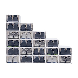 TTONSUE Shoe Box Set Foldable Storage Plastic Clear Home, Clear Plastic Shoe Storage Boxes for, Shoe Organizer Storage Bins with Lids, Clothes Under Bed Shoe Storage Containers 20pcs