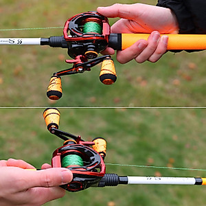 Sougayilang Fishing Rod and Reel Combo, Medium Fishing Pole with Casting Reel, Baitcaster Combo, SuperPolymer Handle-Orange-6ft with right handle reel