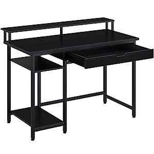 Rolanstar Computer Desk with Monitor Stand and Drawer, 39" Home Office Desk, Stable Metal Frame, Business Style, Black