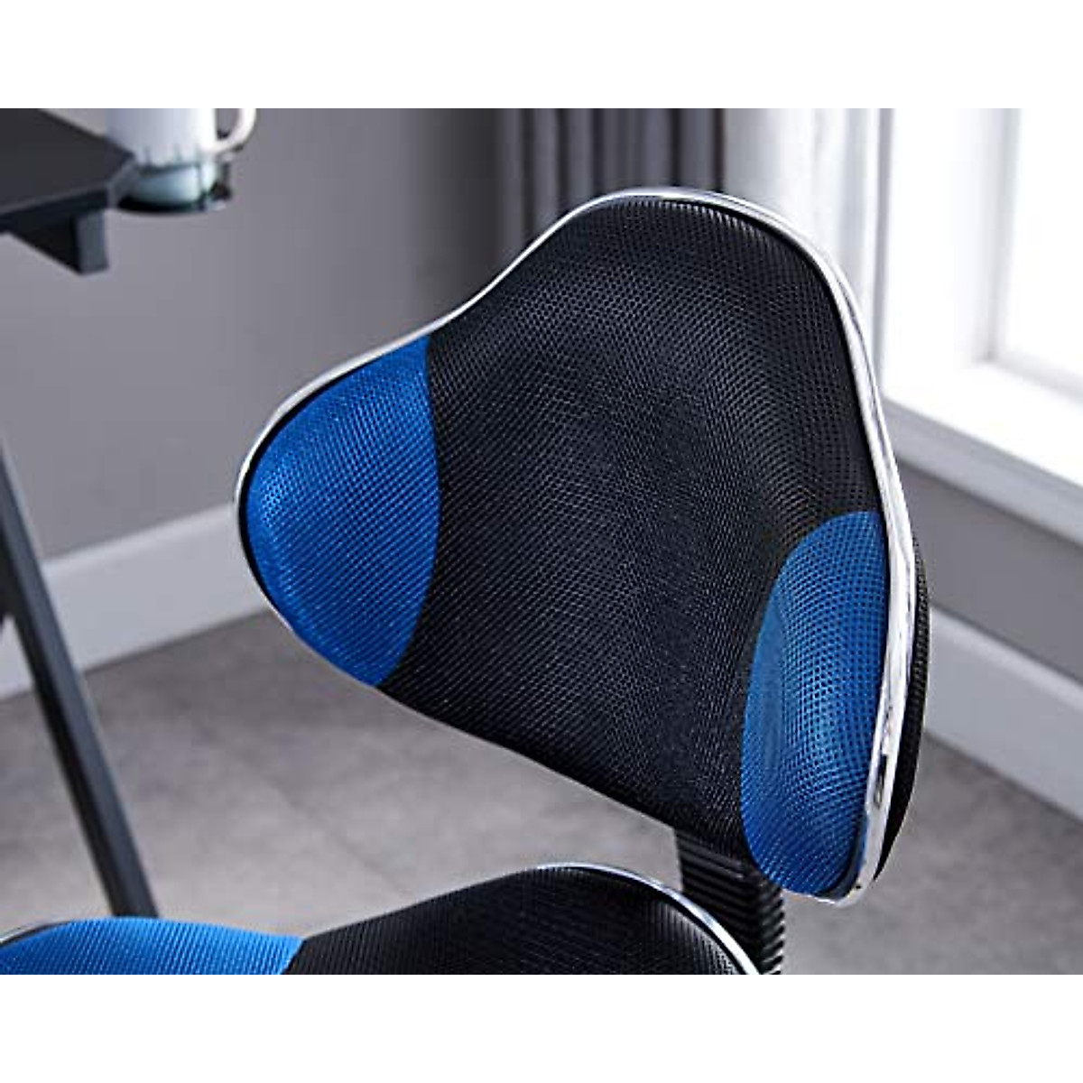 Home Office Low Back Computer Executive Chair by JJS, Ergonomic Mesh Chair with Extra Large Base and Pads, Black/Blue