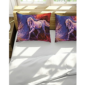 EIANLAI Horse Bed Duvet Cover Set, Wild Animal Themed Bed 3 Piece Duvet Cover Set for Kids, Teens, Boys, Girls Room Decor, includes 1 Duvet Cover and 2 Pillow Cases - Queen