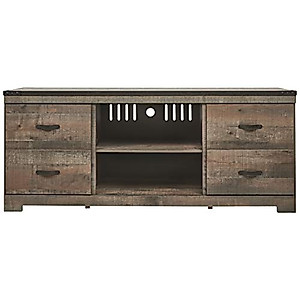 Signature Design by Ashley Trinell Rustic TV Stand with Fireplace Option Fits TVs up to 58", Natural Brown