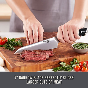 DASH Zakarian 7" Chef Knife, High Carbon German Stainless Steel Kitchen Knife with Sheath, Black