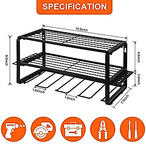 Power Tool Organizer, Drill Holder Wall Mount, Drill Storage Rack, Garage 3 Layers Cordless Tool Organizer, Floating Tool Shelf with 4 Drill Holders